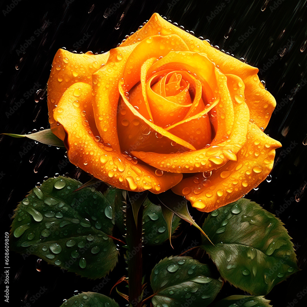 Yellow Rose With Water Drops