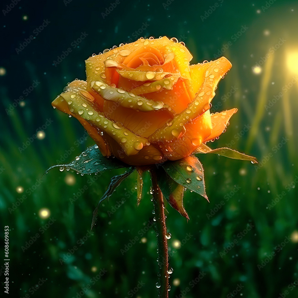 Yellow Rose With Water Drops