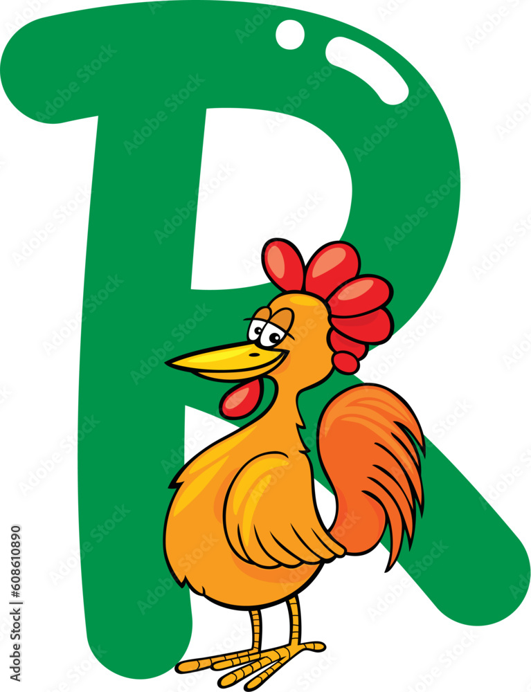 cartoon illustration of R letter for rooster Stock Vector | Adobe Stock