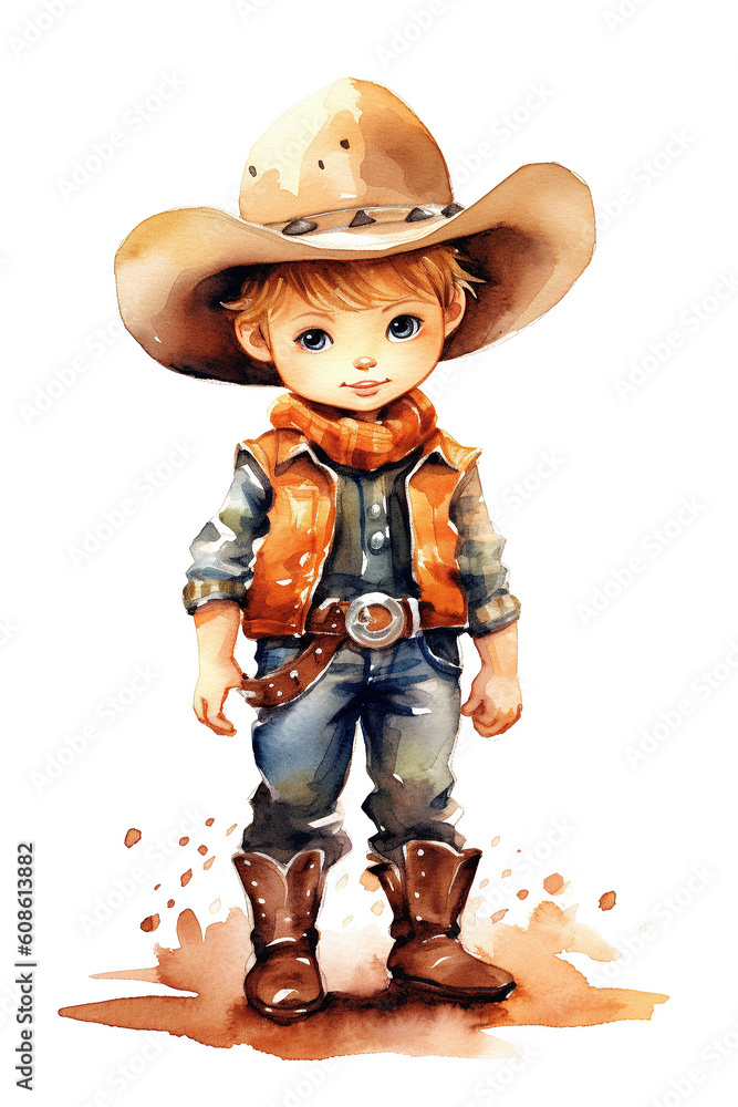 cowboy character watercolor clipart cute isolated on white background ...
