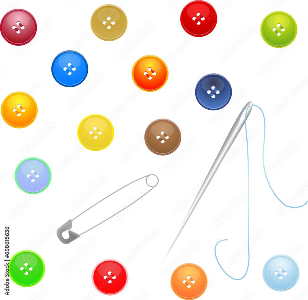 Buttons with sewing needle and pin. Also available as a Vector in Adobe ...