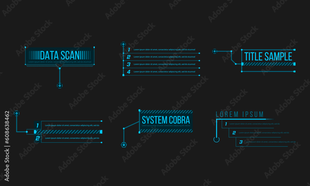 Callout headers on black background. Set of HUD futuristic sci-fi frame ...