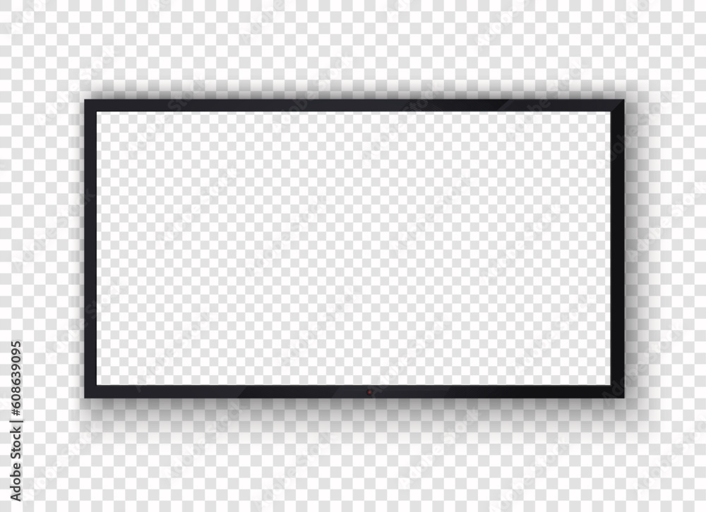 Wall mounted wide plasma black LED tv isolated on transparent ...