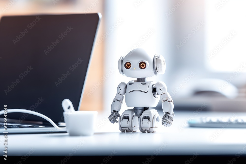 Artificial intelligence robot, assistant robot in city. White small ...