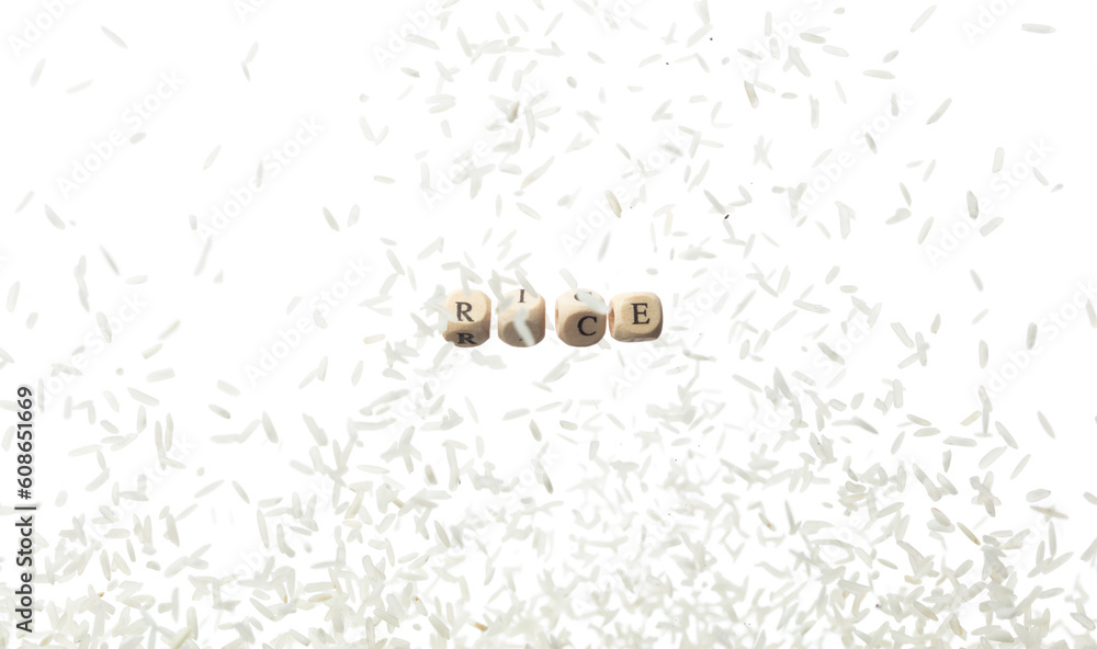 Foto de Stock Rice alphabet letter word bead fly with completed grain ...