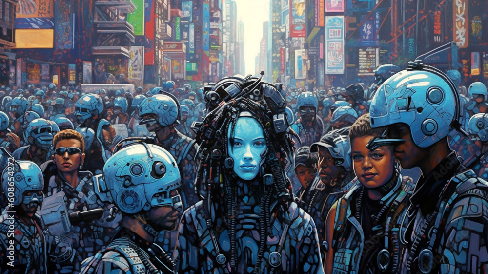 Painting of fantastic human concept, future world, World population day ...