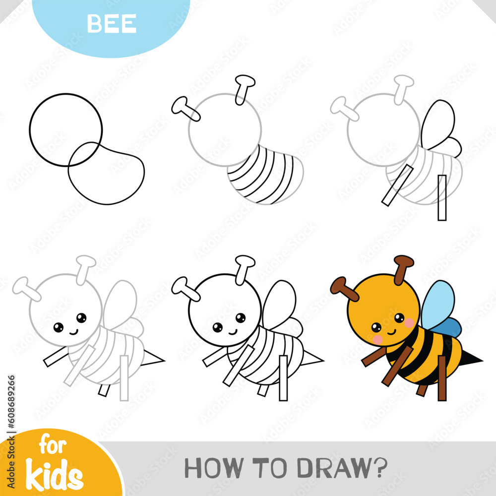 How to draw Bee for children. Step by step drawing tutorial Stock ...