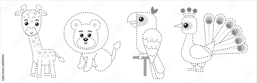 Connect the dots, educational game for children. Set of cute cartoon ...