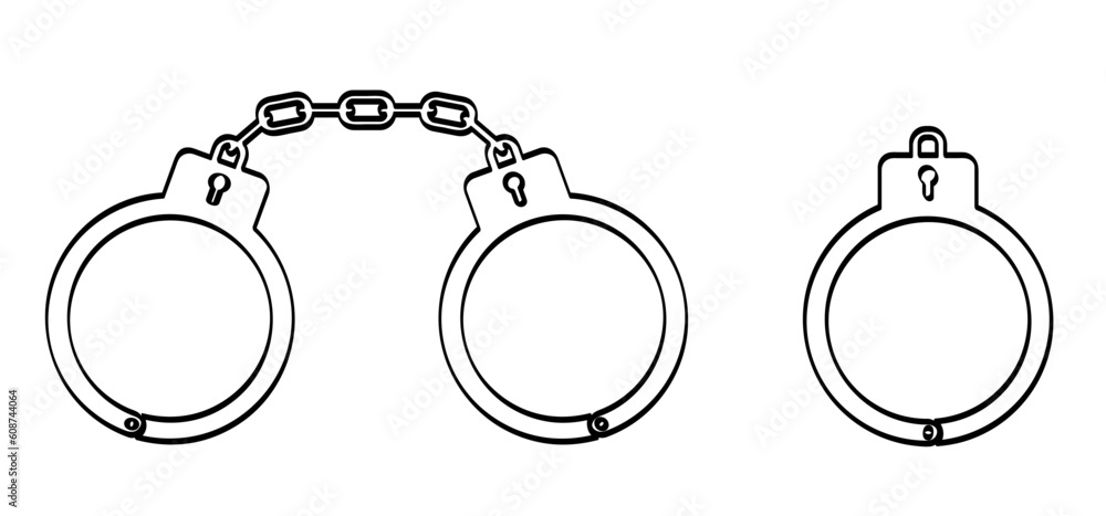 Closed jail cuffs. Cartoon handcuffs. Vector handcuff, manacles or ...