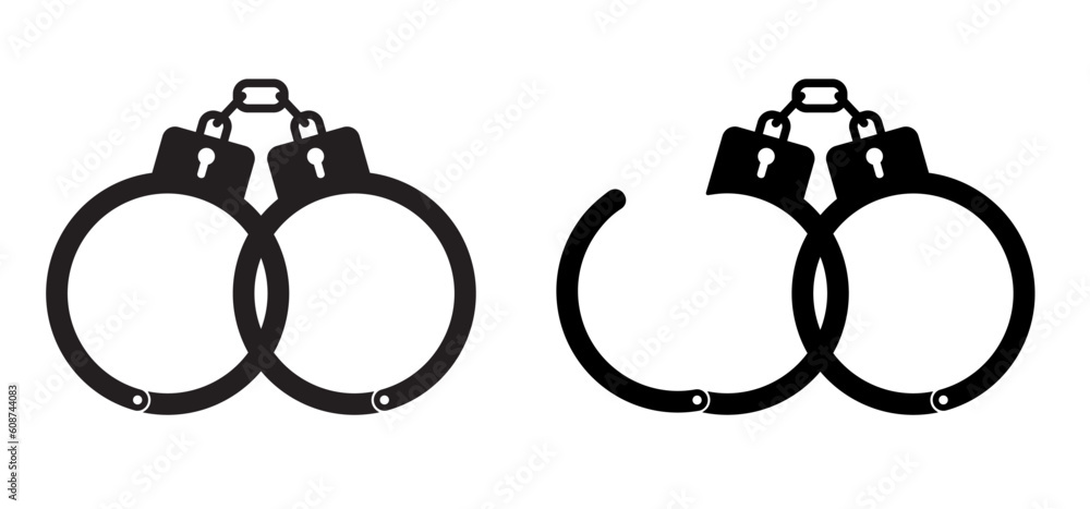Closed jail cuffs. Cartoon handcuffs. Vector handcuff, manacles or ...
