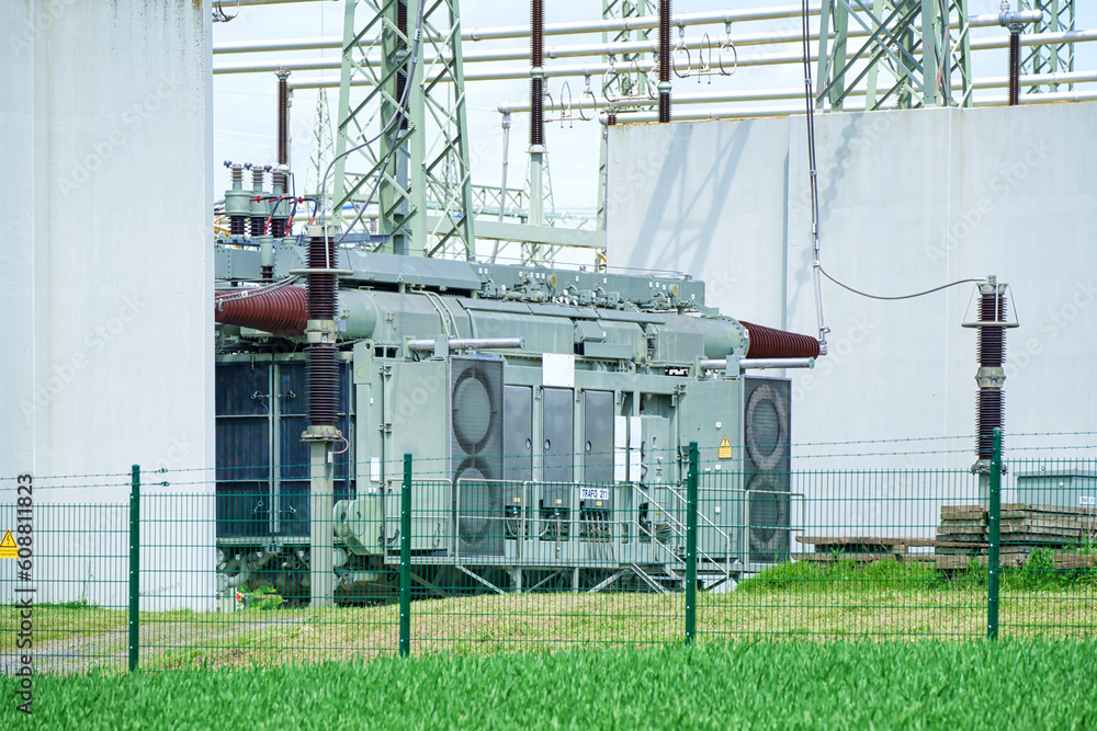 High voltage grid transformer, substation high voltage generator in the ...