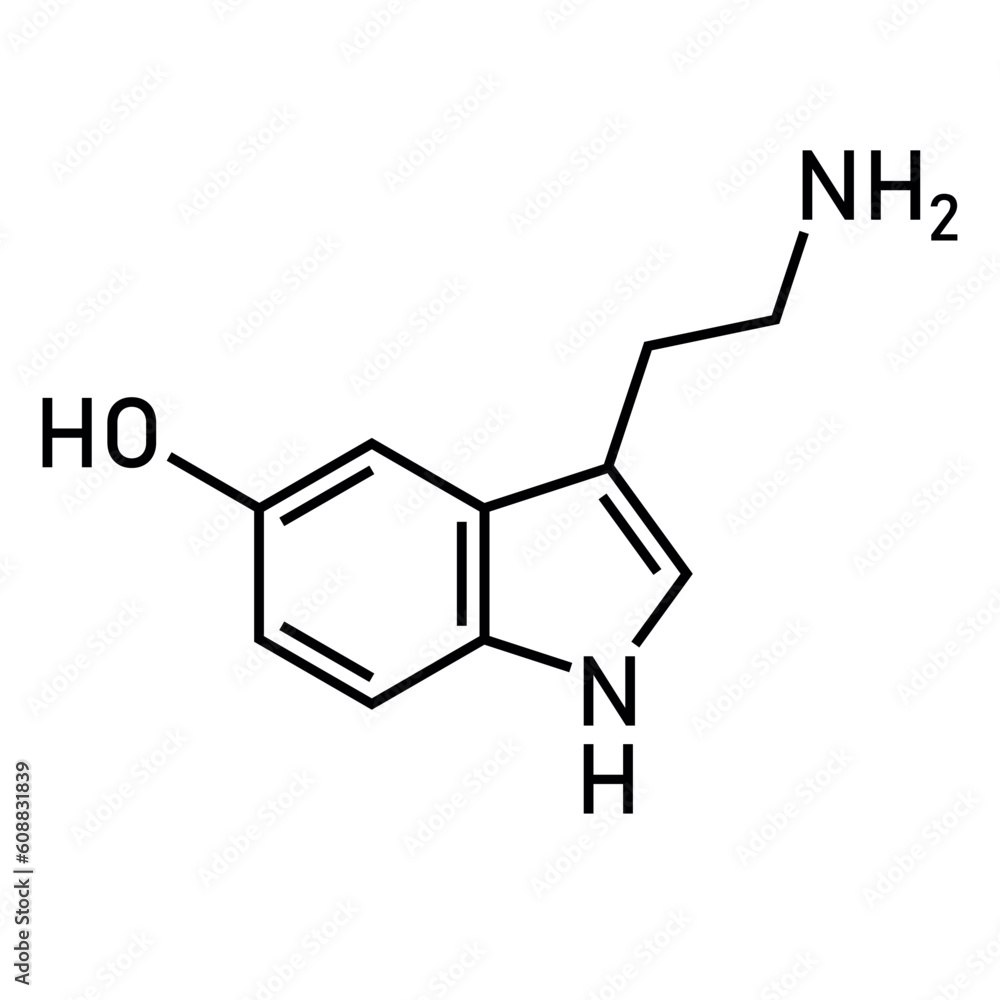 Chemical structure of Serotonin (C10H12N2O). Chemical resources for ...