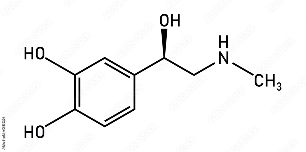 Chemical structure of Adrenaline or epinephrine (C9H13NO3). Chemical ...
