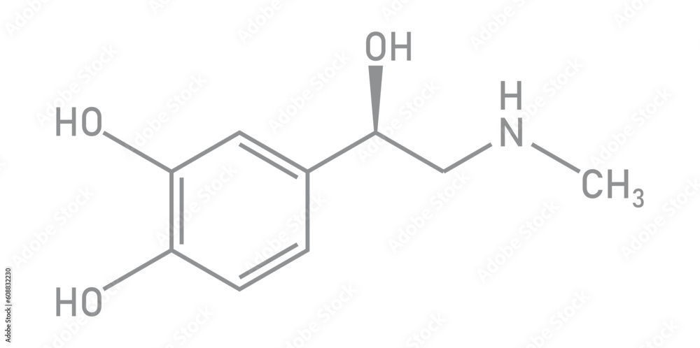 Chemical structure of Adrenaline or epinephrine (C9H13NO3). Chemical ...