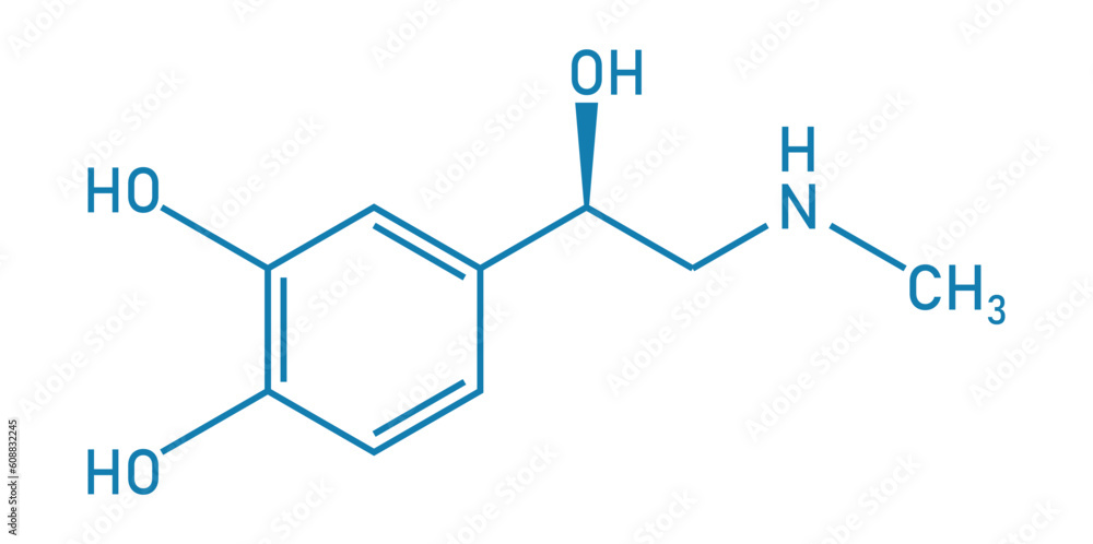 Chemical structure of Adrenaline or epinephrine (C9H13NO3). Chemical ...