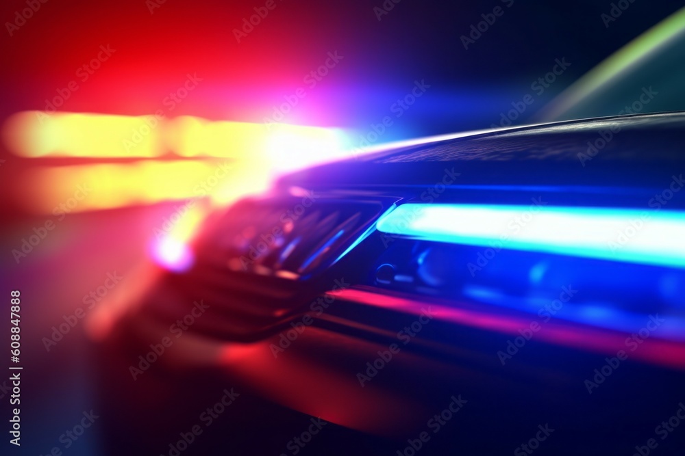 Blurred background of police flashing lights at the crime scene. Crime ...