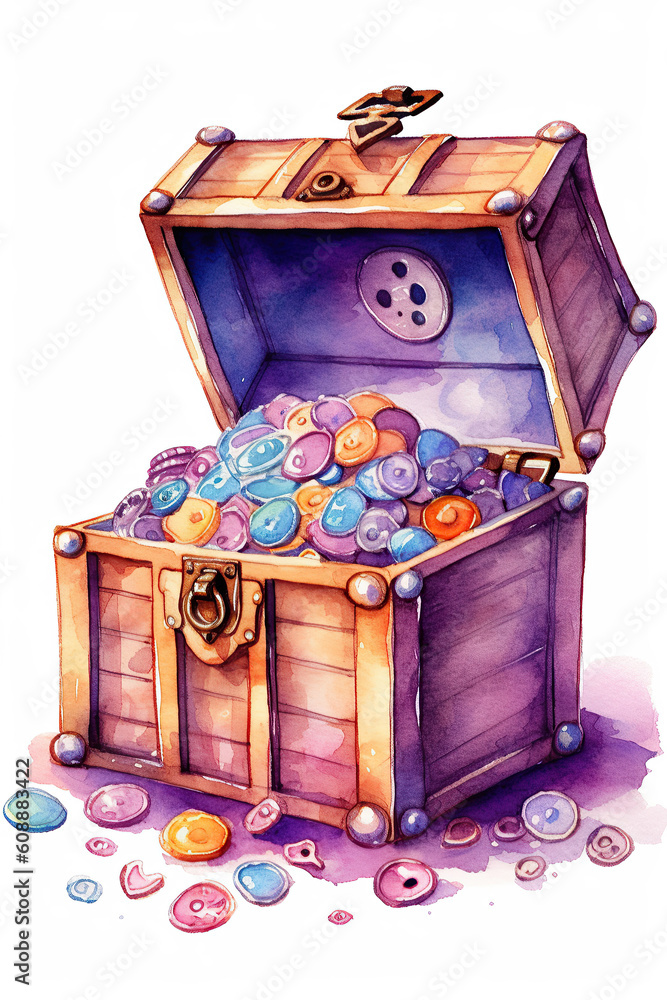 treasure box watercolor clipart cute isolated on white background Stock ...