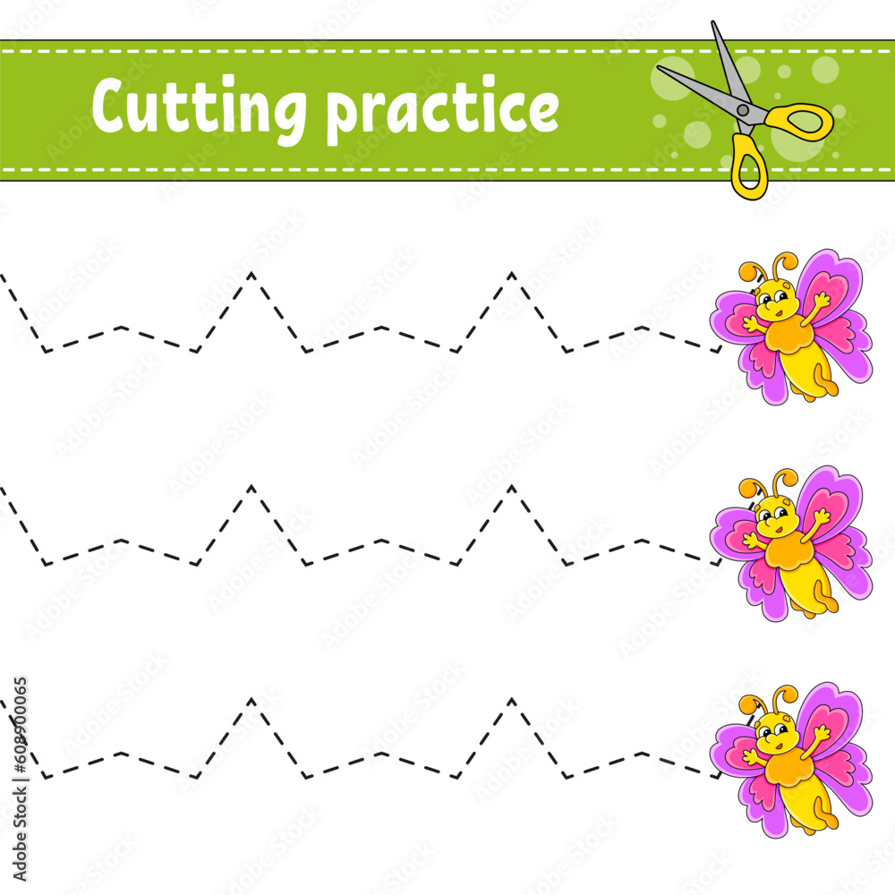 Cutting practice for kids. Education developing worksheet. Activity ...