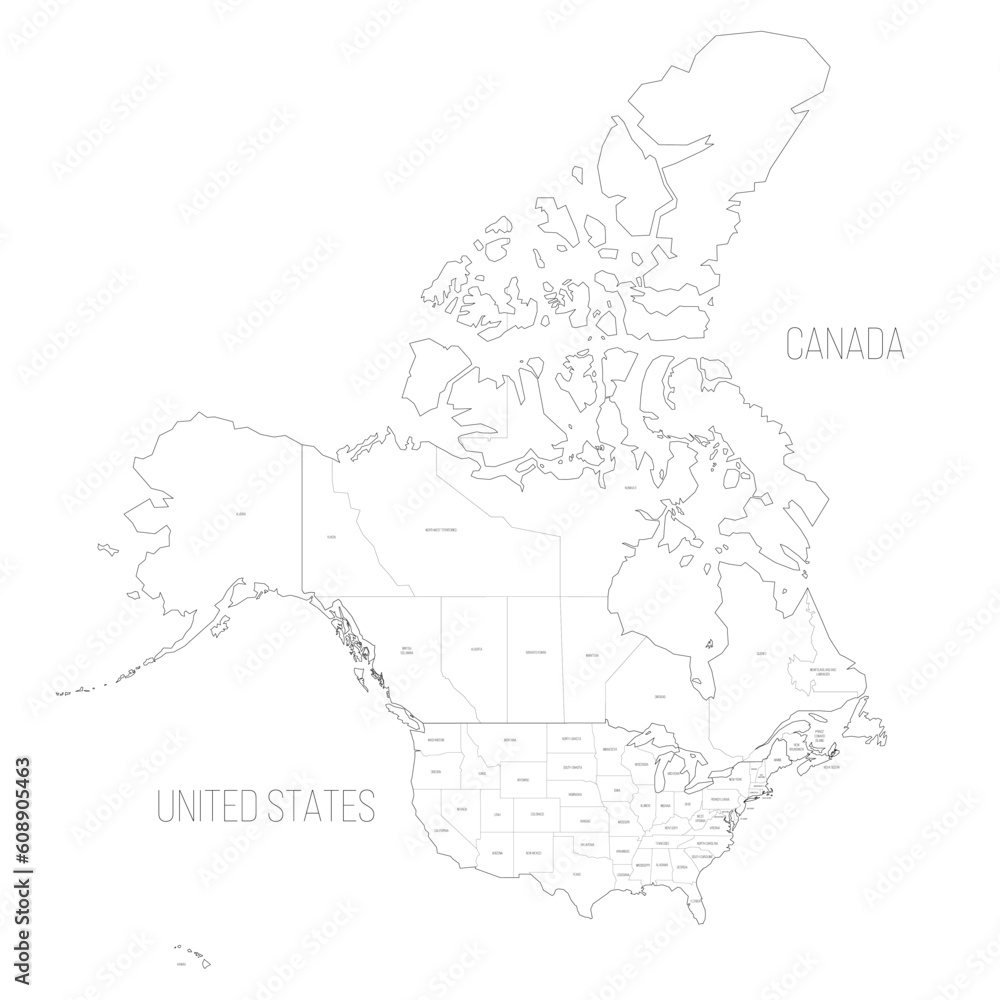 United States and Canada political map of administrative divisions ...