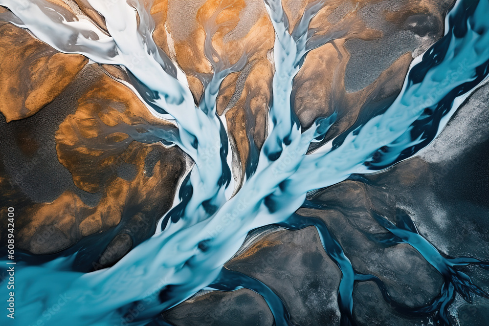 Aerial Photograph of a Glacial River Delta in Iceland with many ...