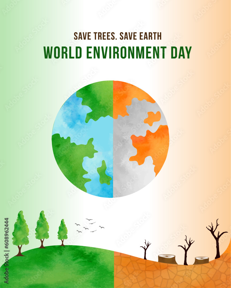 World Environment Day. June 5th, Creative Campaign Poster, Save Trees Save Earth Vector Design ...
