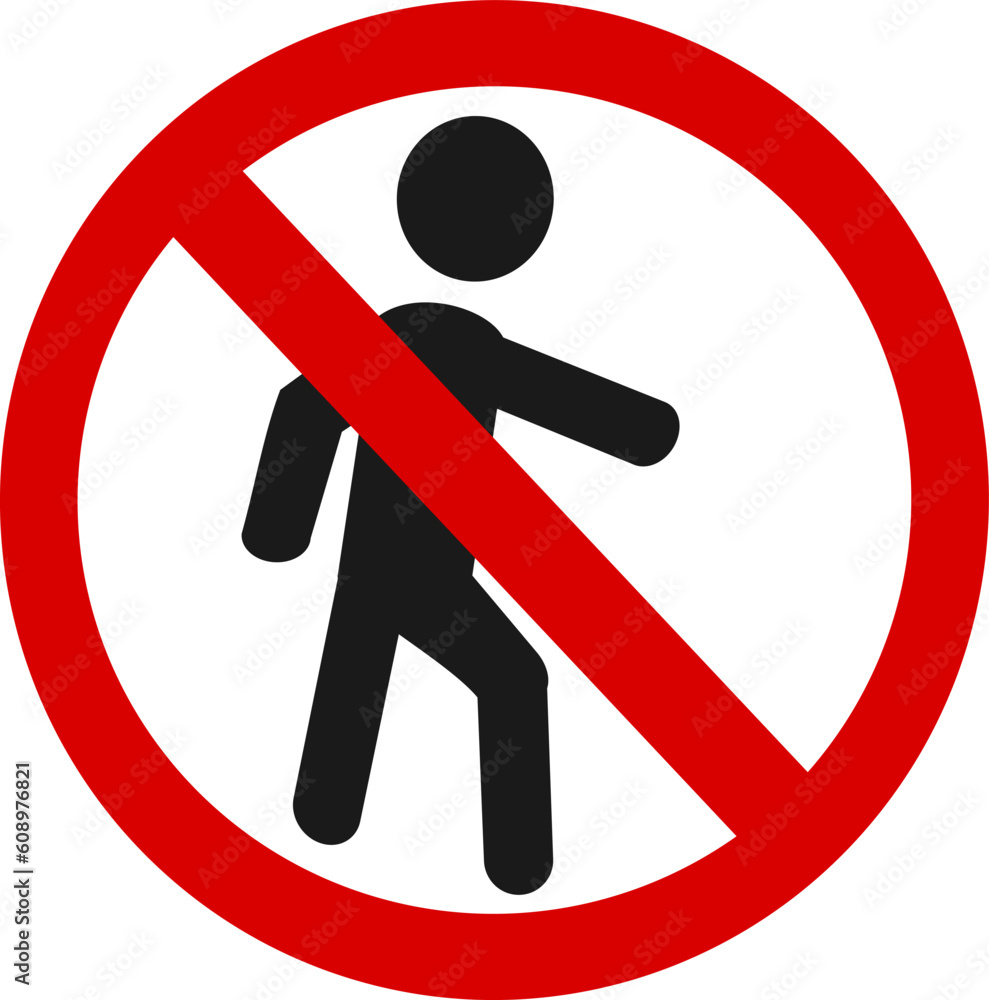 No entry sign. Strikethrough human silhouette on red circle ...