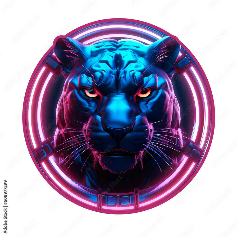 Panther, metal and neon game emblem, cyberpunk style game badges on ...