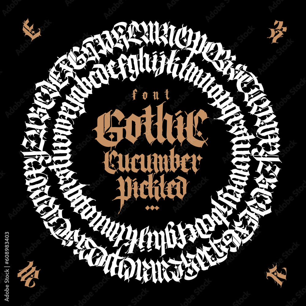Gothic font from Latin letters. Vector. English alphabet. Medieval ...