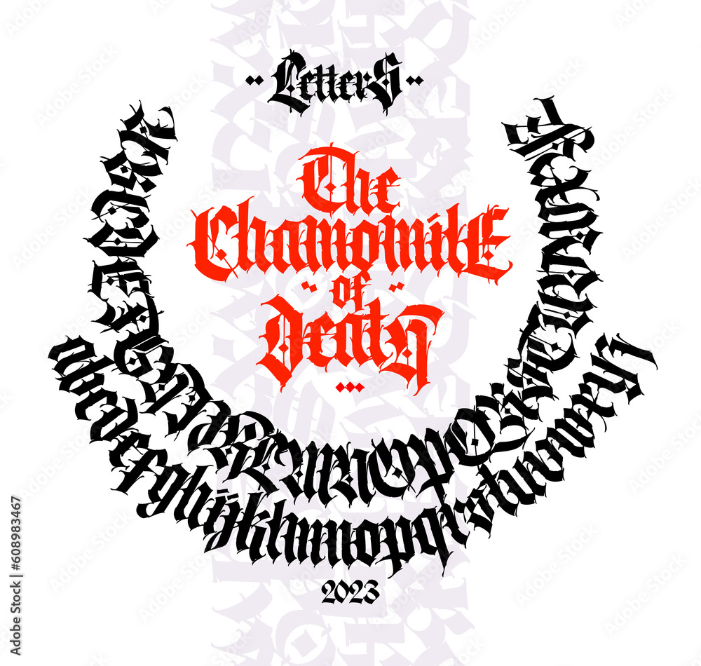 Gothic font from Latin letters. Vector. English alphabet. Medieval ...