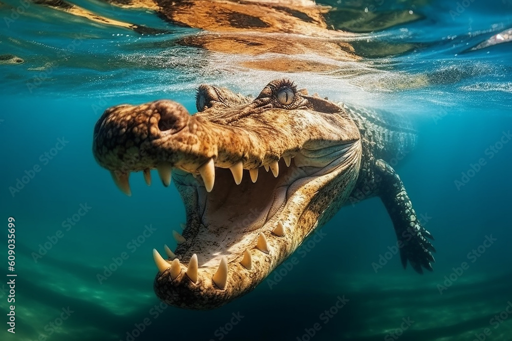 Saltwater amercan crocodile closeup underwater shot. Generative AI ...