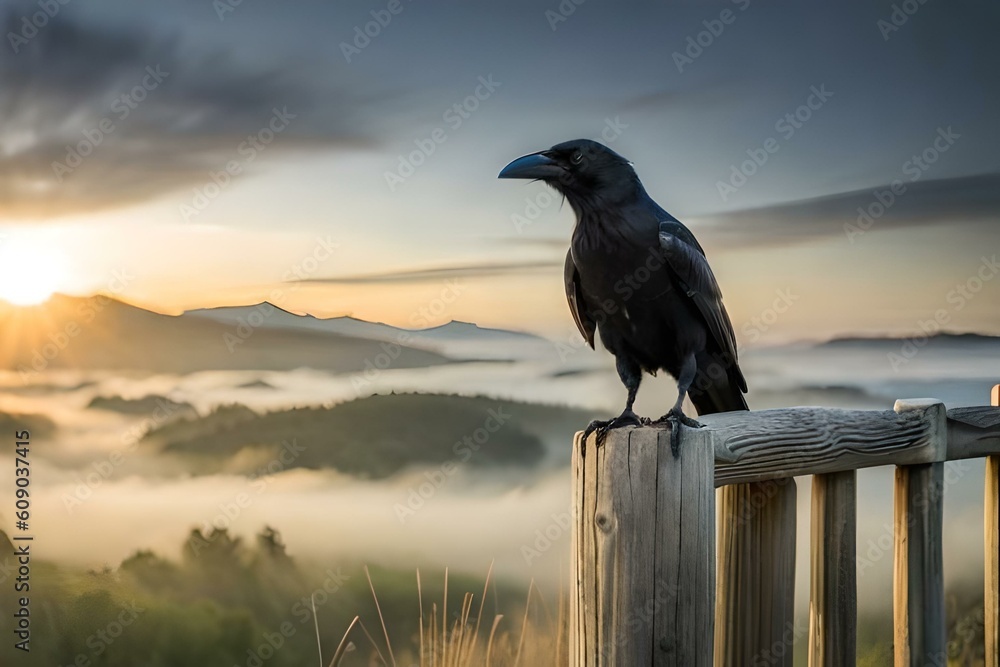 an intelligent raven sitting on a fence - Generative AI Technology ...