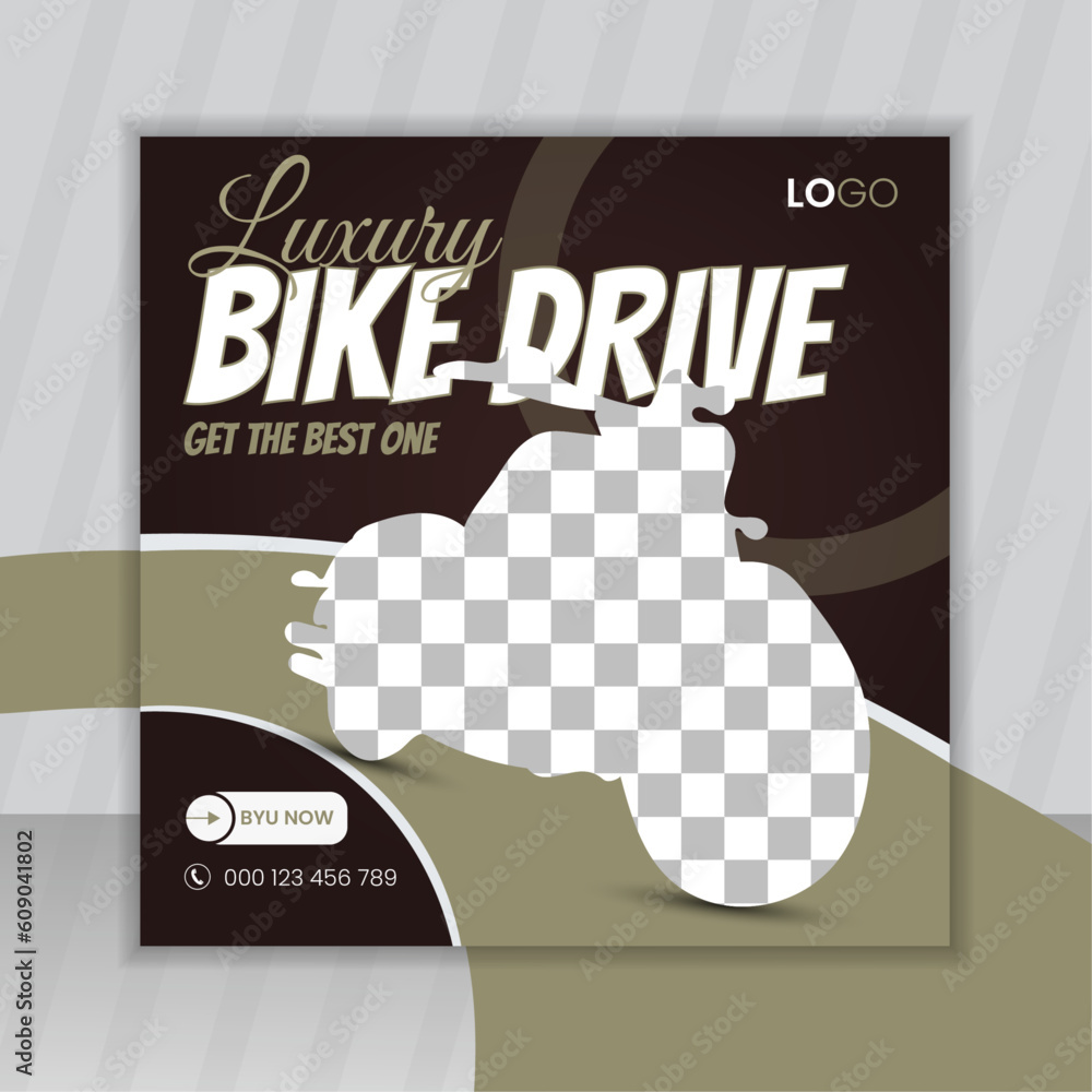 Luxury bike drive social media banner post, bike rental square web ...