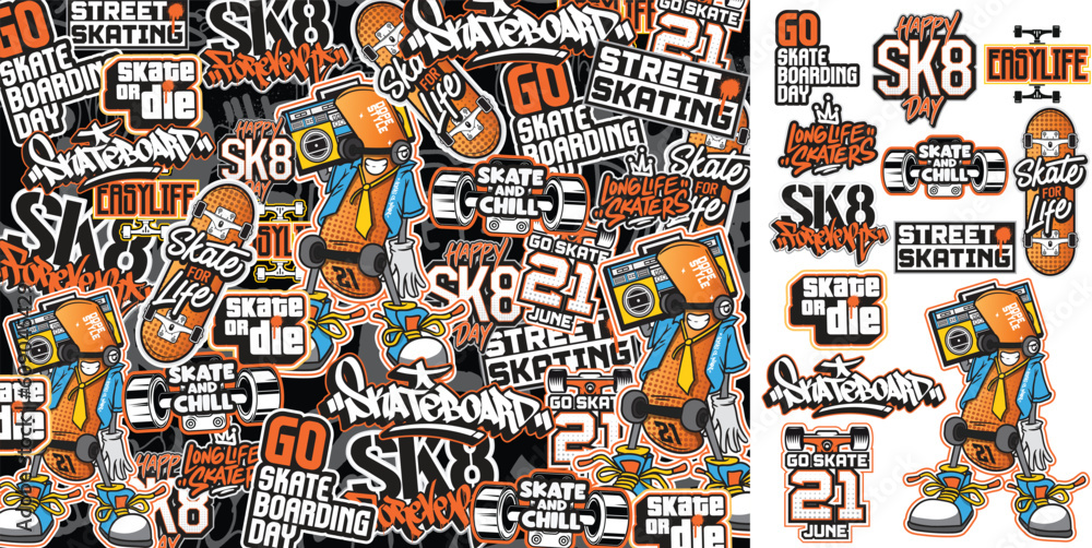 Skateboard graffiti vector illustrations. Set of Skateboard Graffiti ...