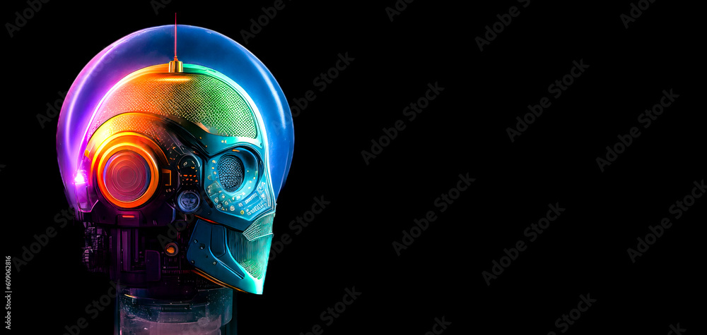 Artificial intelligence personified isolated on a black background ...