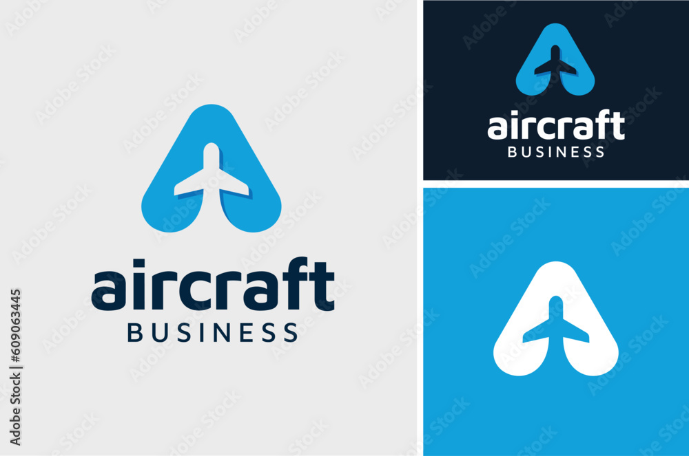 Initial Letter A with Rounded Triangle and Plane for Aircraft Airplane ...