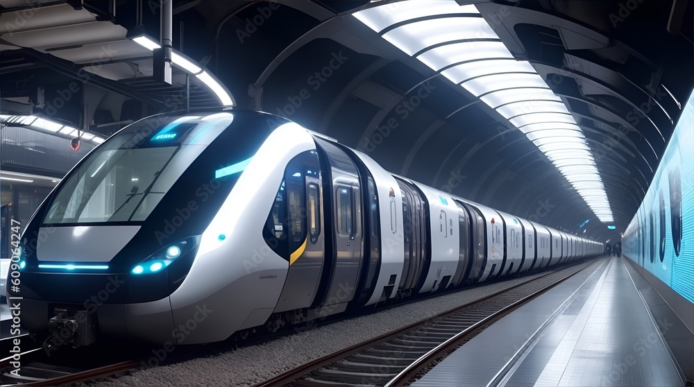 Underground bullet train, futuristic illustration, train network Stock ...
