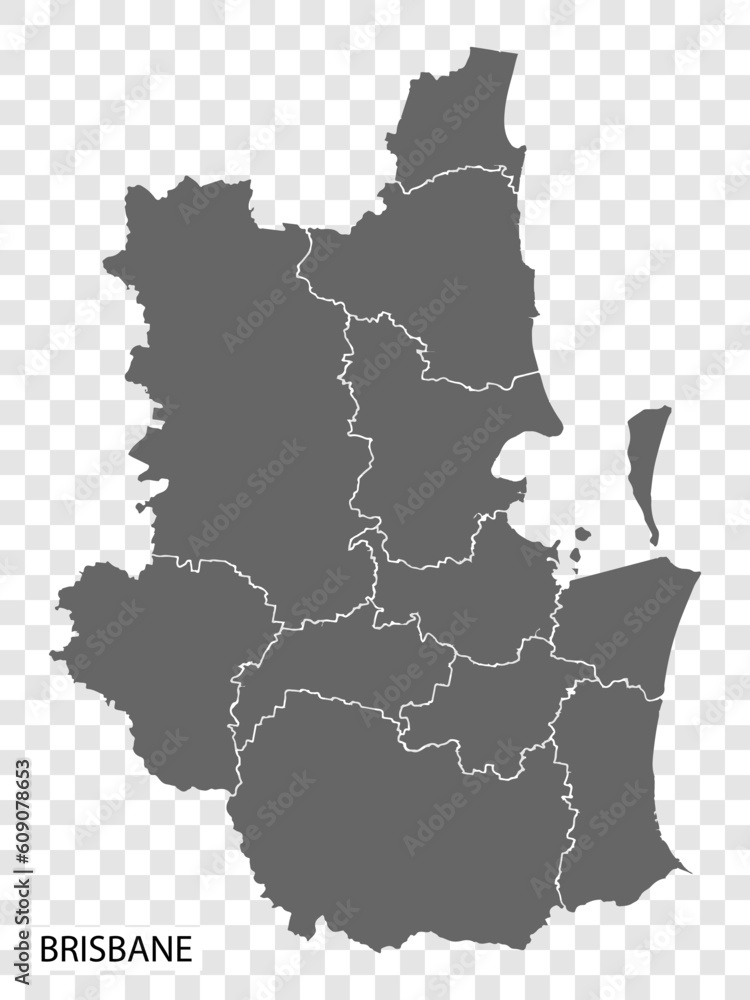 High Quality map of Brisbane is a city of Australia, with borders of ...