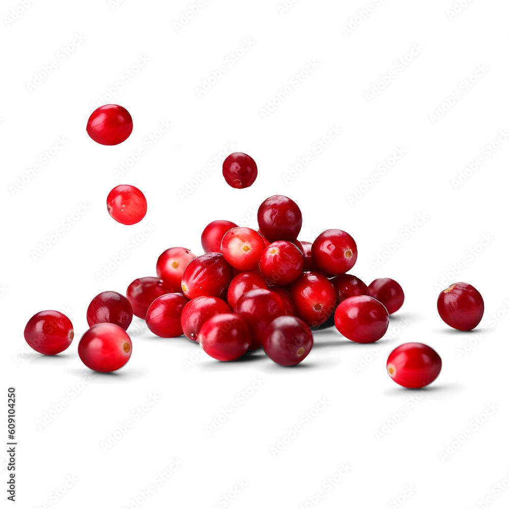 Pile with falling cranberries isolated on white or transparent ...