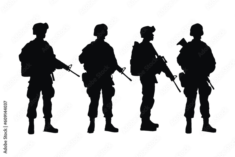 Male armies silhouette on a white background. Army special units ...