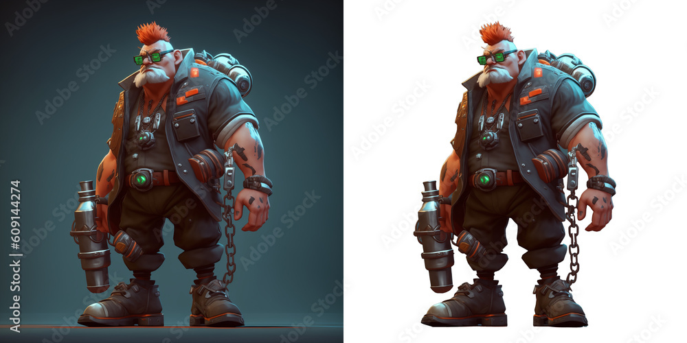 Old man Sci-fi video game character in a futuristic avatar costume ...