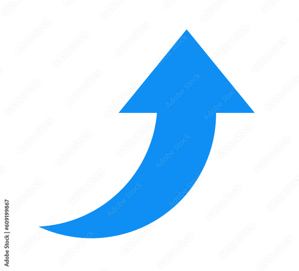 Going up blue arrow icon with transparent background. Curved blue arrow ...