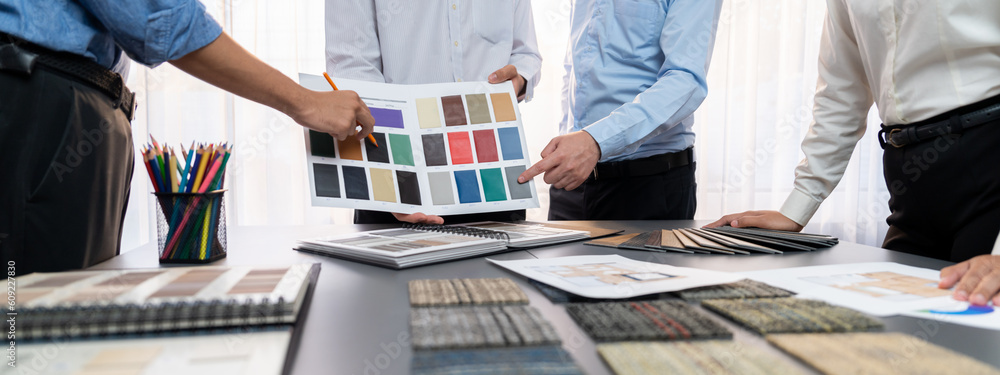 Group of professional interior designer and architect working together ...
