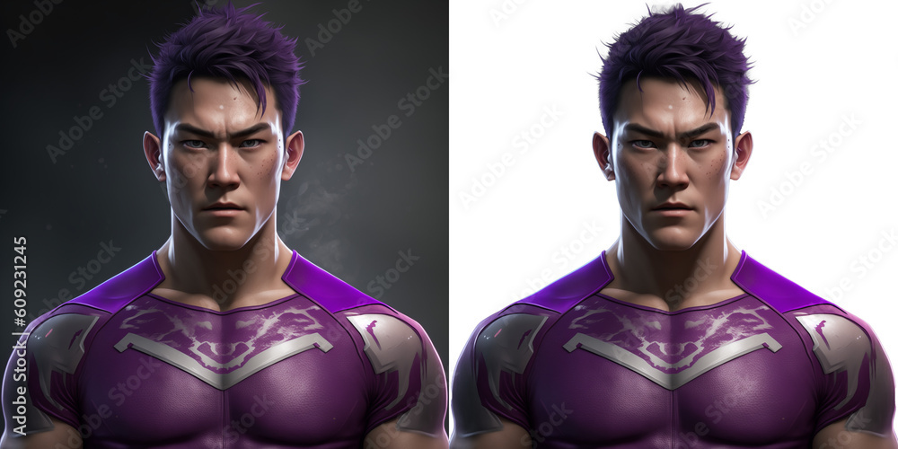 A dynamic profile picture of a skilled asian male athlete in purple ...