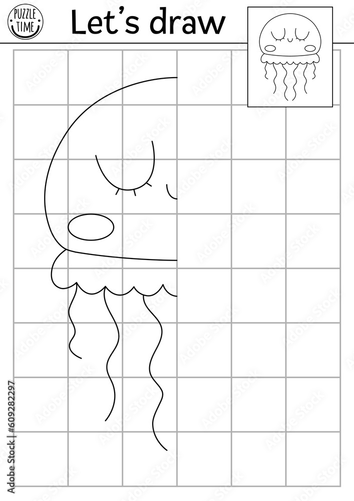 Complete the jellyfish picture. Vector under the sea symmetrical ...