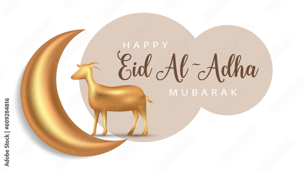 Eid Al-Adha Mubarak. Greeting card with sacrificial Hajj, lamb, star ...