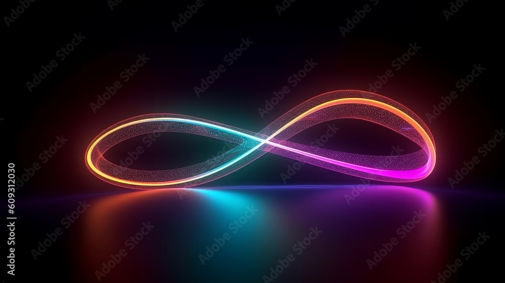 3d cycled animation of glowing line sliding in the shape of an infinity symbol. Abstract neon ...