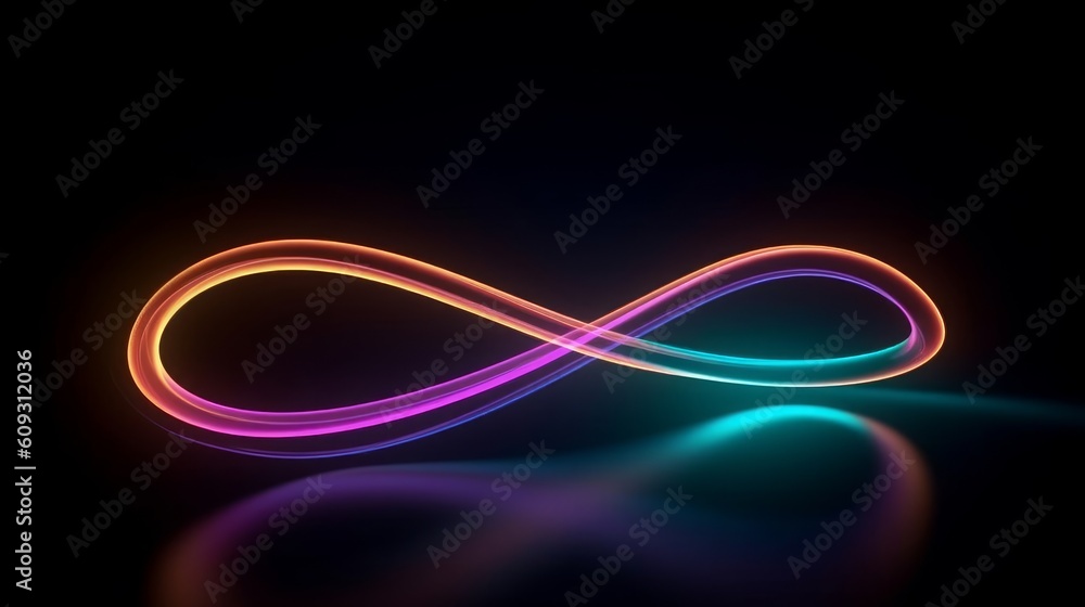 3d cycled animation of glowing line sliding in the shape of an infinity symbol. Abstract neon ...