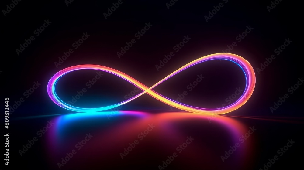 3d cycled animation of glowing line sliding in the shape of an infinity symbol. Abstract neon ...