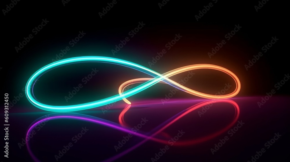 3d cycled animation of glowing line sliding in the shape of an infinity symbol. Abstract neon ...