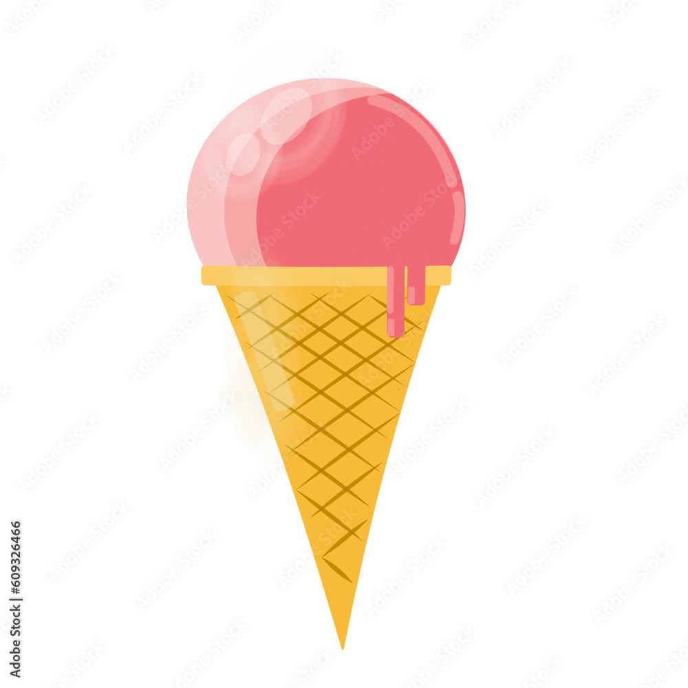 Hand-Drawn Cartoon Clip art of Strawberry Flavored Ice Cream Drawing ...